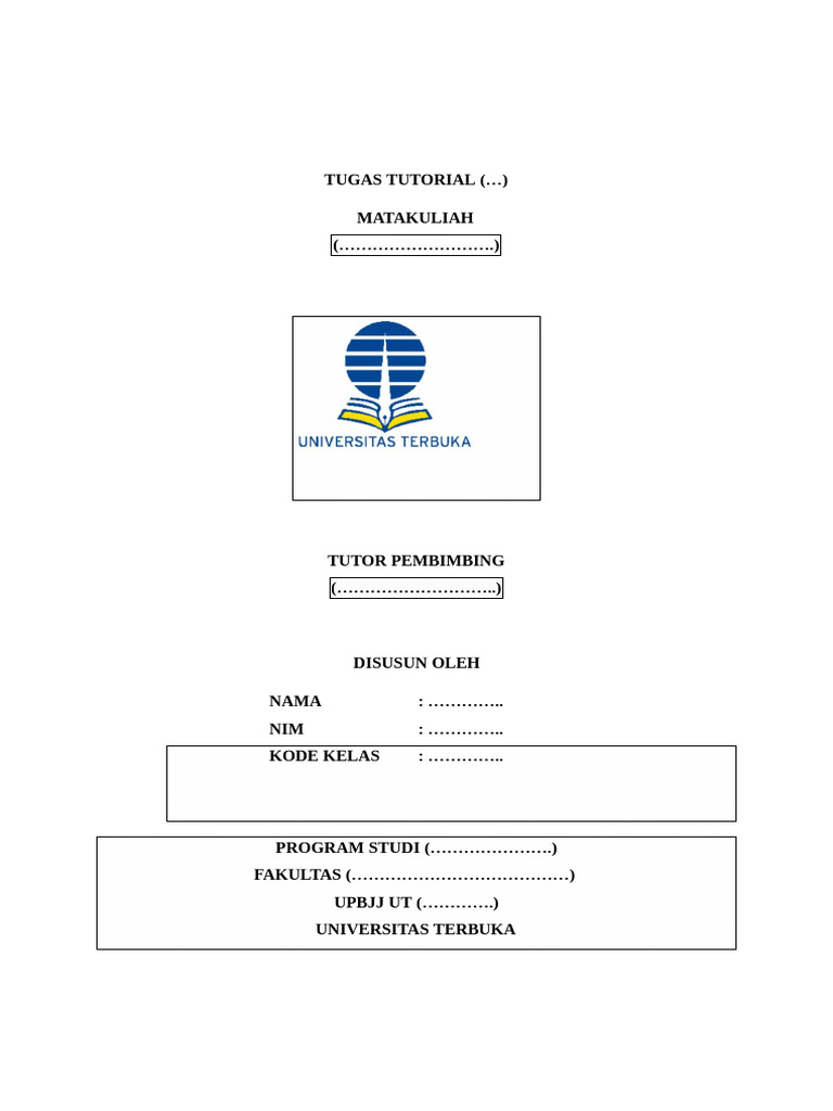 Contoh Cover Tugas TUTON-1 | PDF