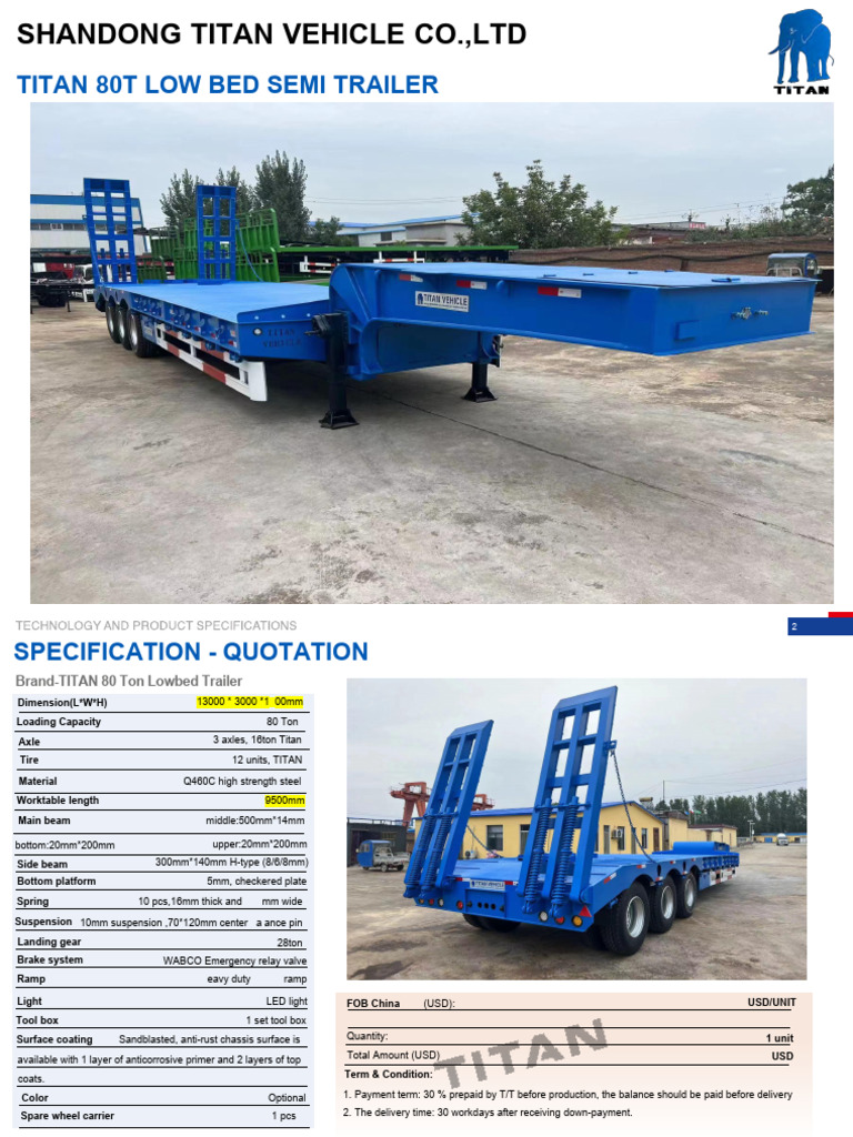Quotation of - TITAN 3 Axles 80 Ton Lowbed Trailer From Gavin 1 | PDF ...