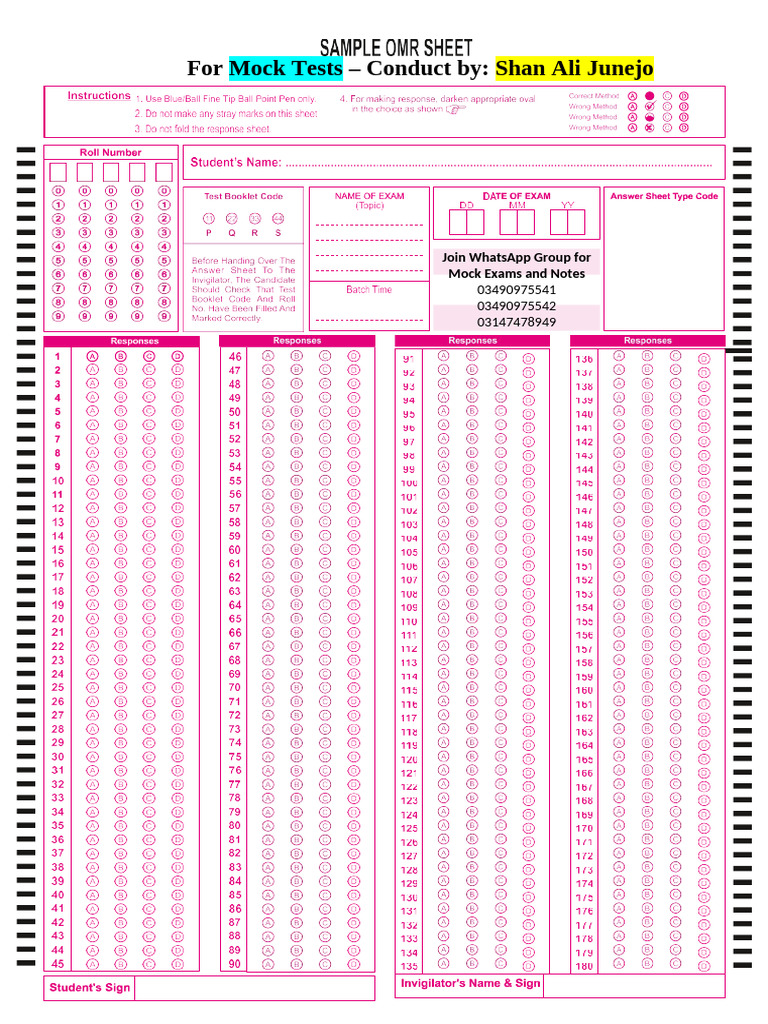 OMR SHEET For Mock Tests | PDF
