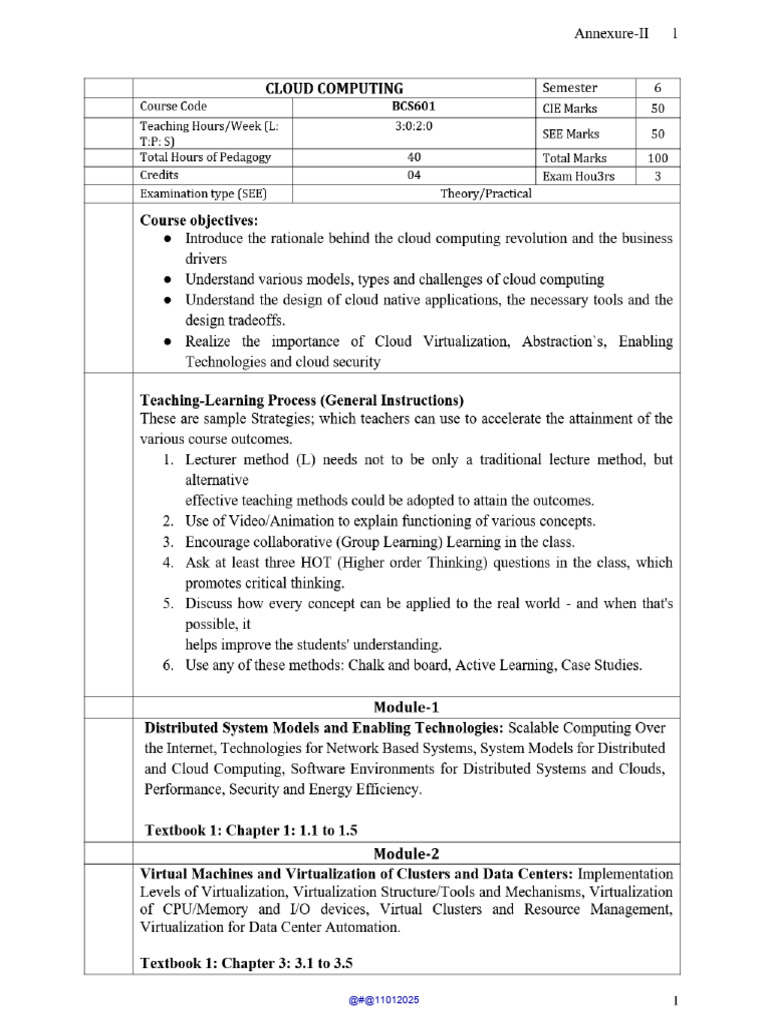 BCS601+Cloud+Computing+Syllabus | PDF