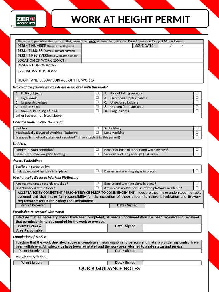 Work at Height Permit Guidelines | PDF | Scaffolding | Ladder