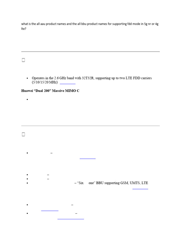 What Is The All Aau Product Names and The All Bbu Product Names For Supporting FDD Mode in 5g NR ...