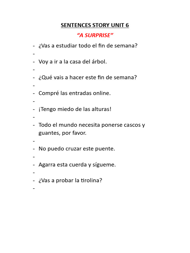 Sentences Story Unit 6 - A Surprise | PDF