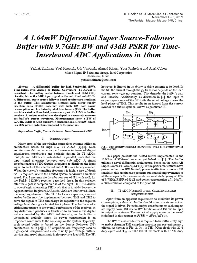 A 1.64mW Differential Super Source-Follower Buffer With 9.7GHz BW and 43dB PSRR For Time ...