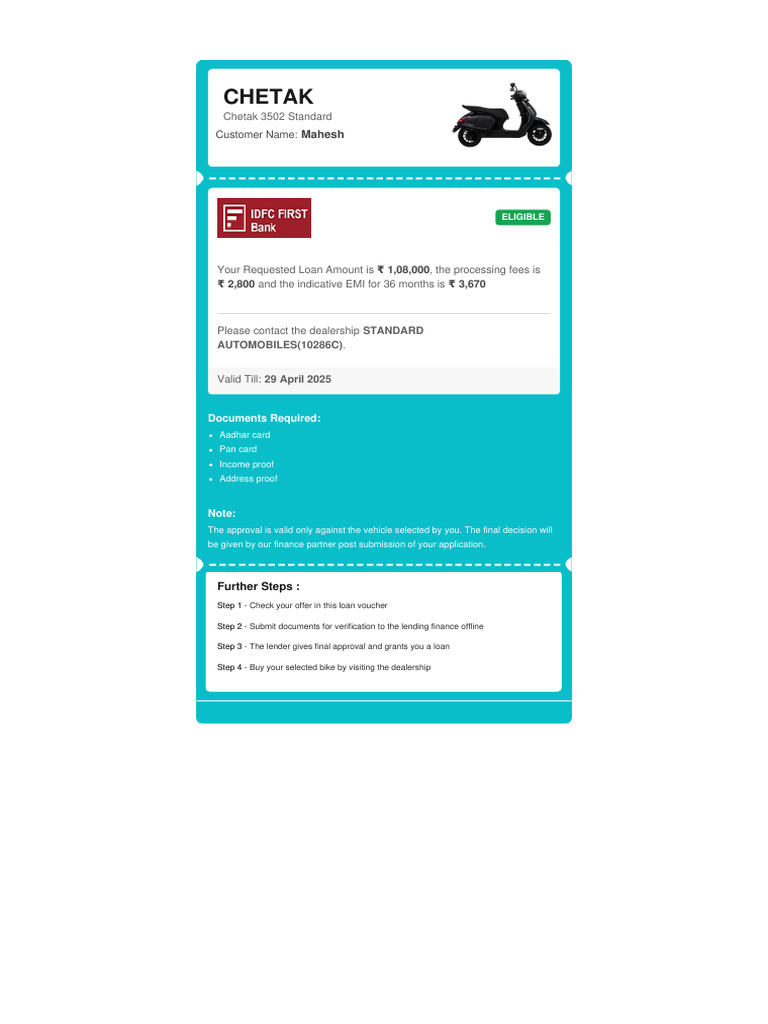Loan Voucher for Chetak 3502 | PDF