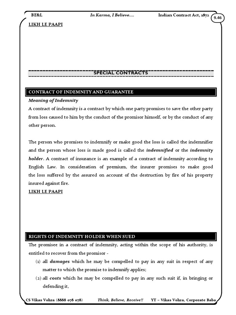 Indian Contract Act, 1872 Notes by Sam | PDF | Guarantee | Law Of Agency
