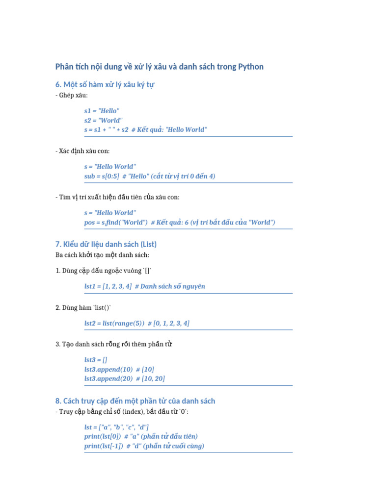 Xu Ly Xau Va Danh Sach Python | PDF