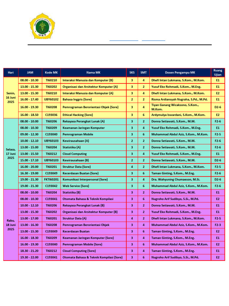Jadwal UAS Genap TI 24 25 | PDF