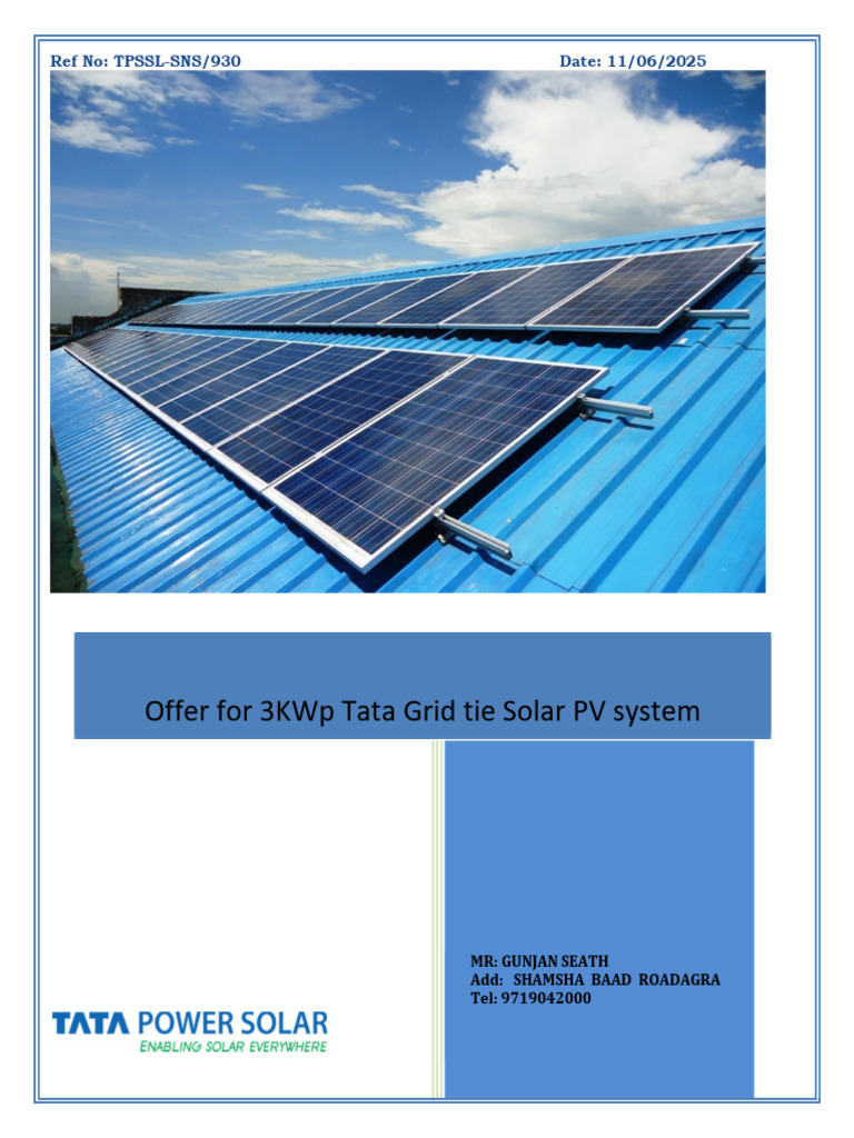 3KW Tata Grid-Tie Solar PV Offer | PDF | Photovoltaics | Photovoltaic ...