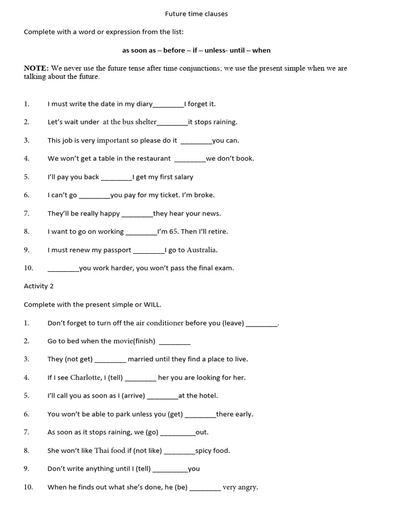 Future Time Clauses Exercises | PDF