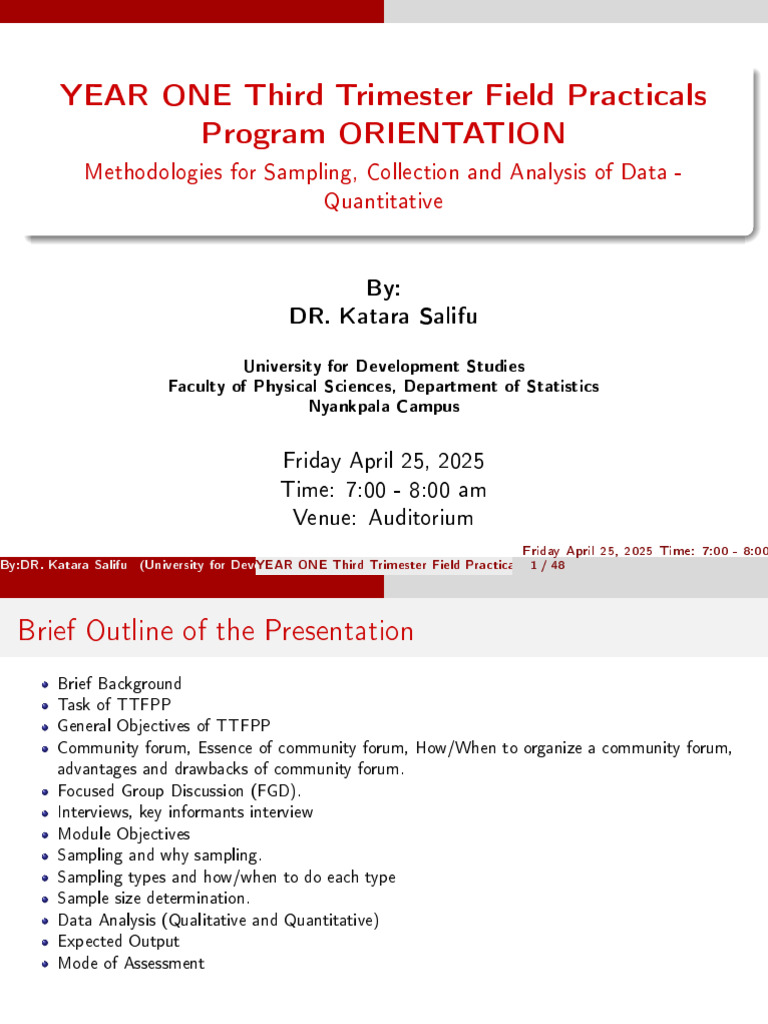 TTFPP Orientation - Nyankpala Campus | PDF | Sampling (Statistics ...