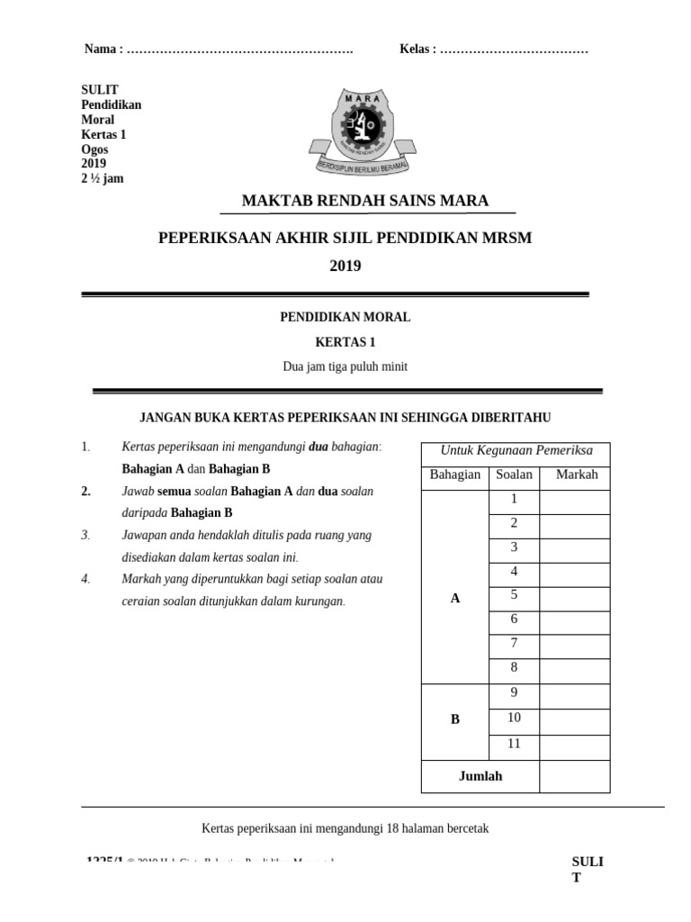 4 Pendidikan Moral Trial SPM MRSM 2019 | PDF