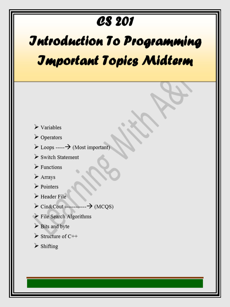 Cs201 Midterm Important Topic | PDF