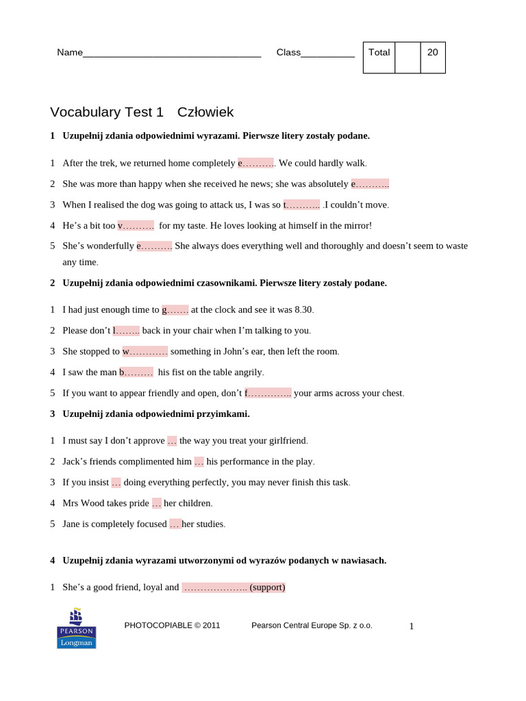 Vocabulary Test Unit 1 Pearson | PDF