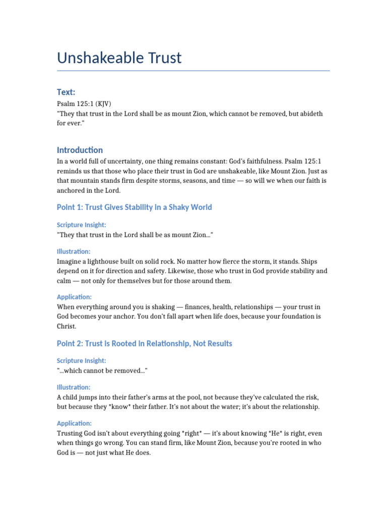 Unshakeable Trust Sermon | PDF