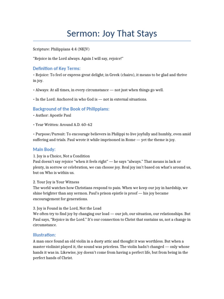 Sermon Joy That Stays | PDF