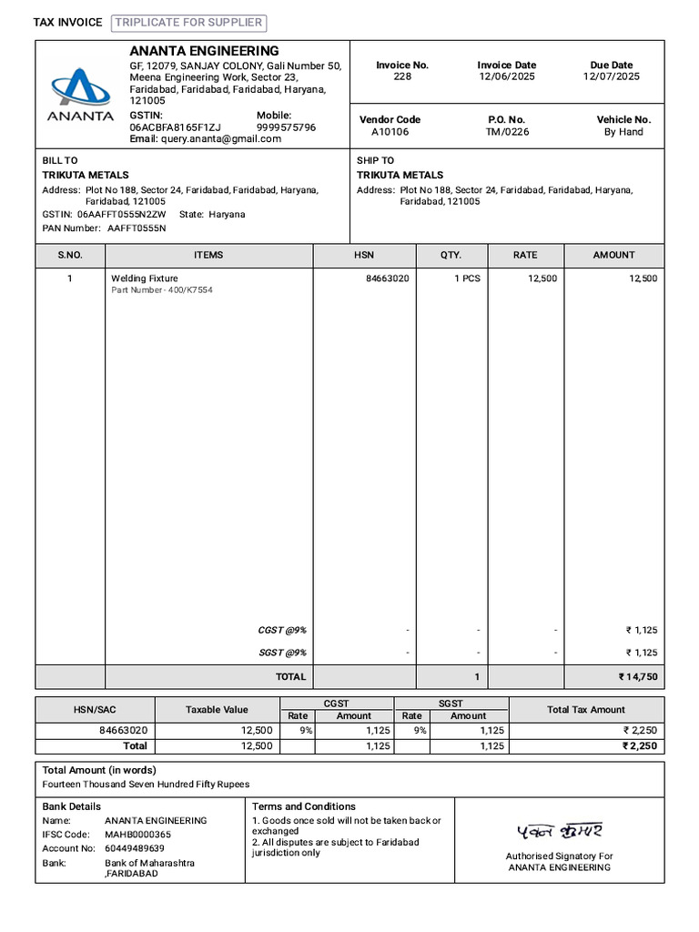 228 Sales Invoice Trikuta Metals | PDF | Economies | Public Finance