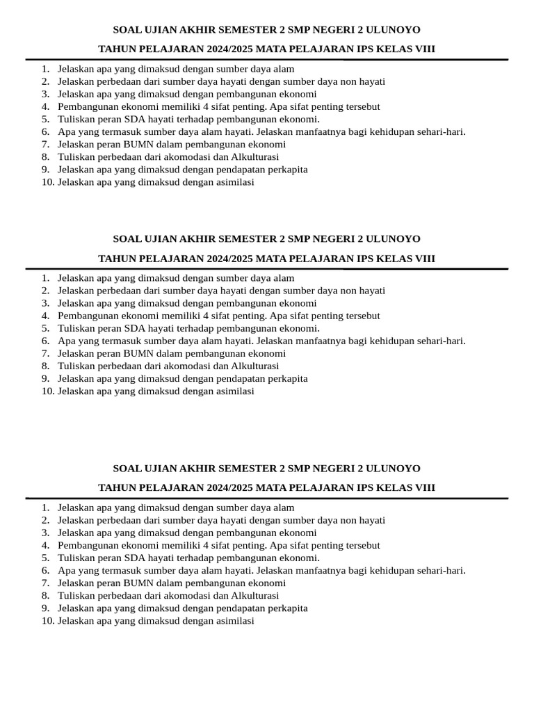 Soal Uas Kelas 8 | PDF