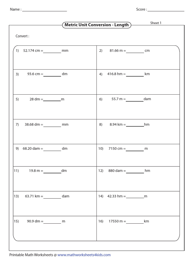 Metric Length Conversion Worksheets | PDF
