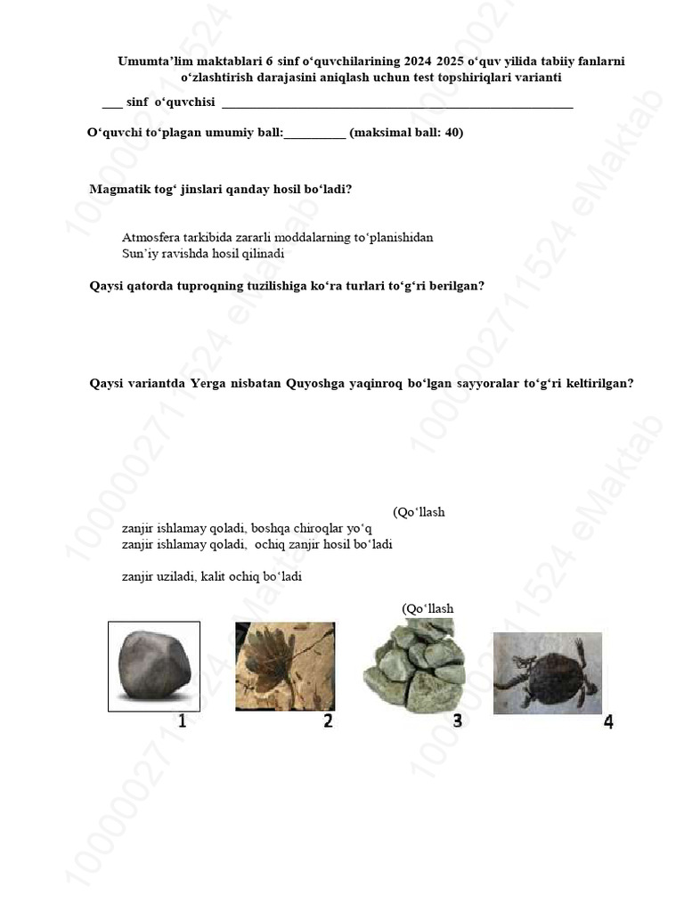 6-Sinf ChSB-4 - 1-Variant | PDF