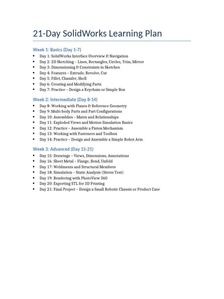 21-Day SolidWorks Learning Guide | PDF