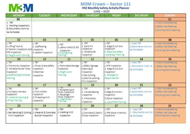 June Month HSE Calendar Plan 2025 | PDF