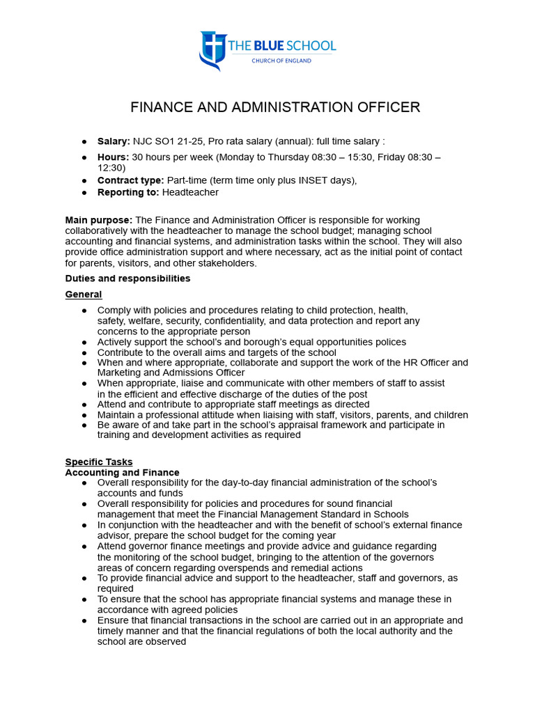 Finance and Administration Officer JD | PDF | Audit | Banks