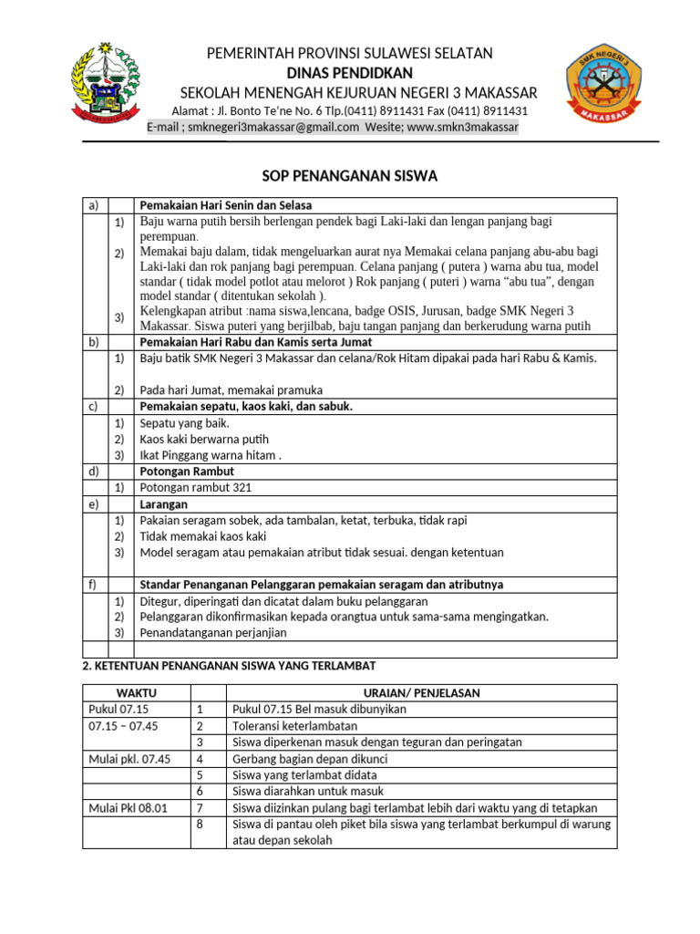 Sop Penanganan Siswa | PDF