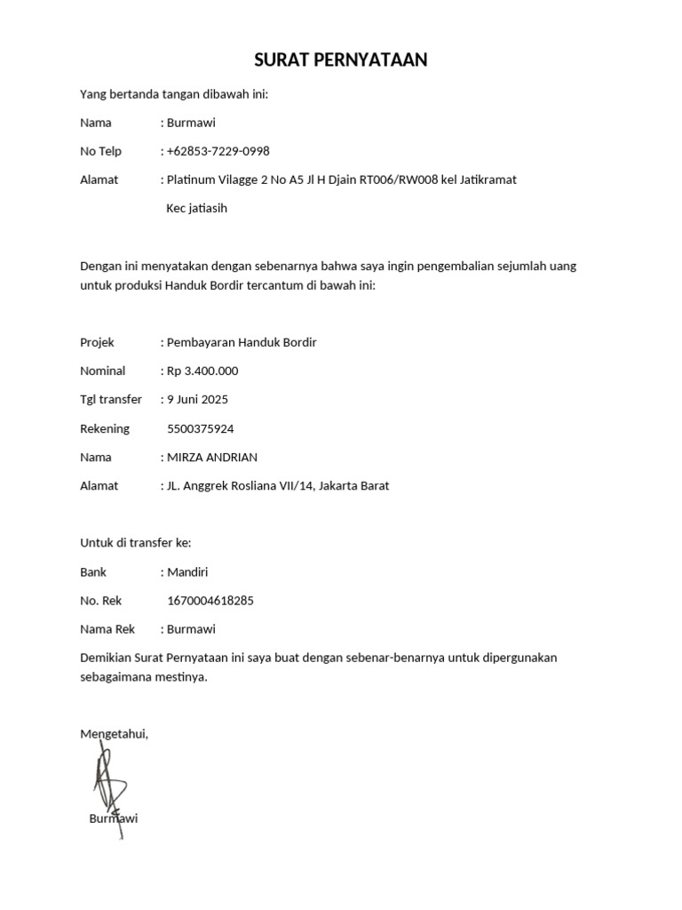 Surat Pernyataan 1 | PDF