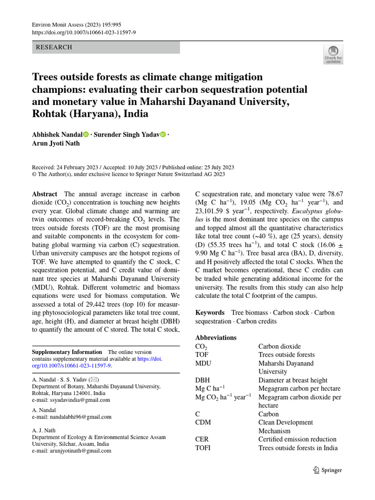 Trees Outside Forests As Climate Change Mitigation Champions Evaluating ...