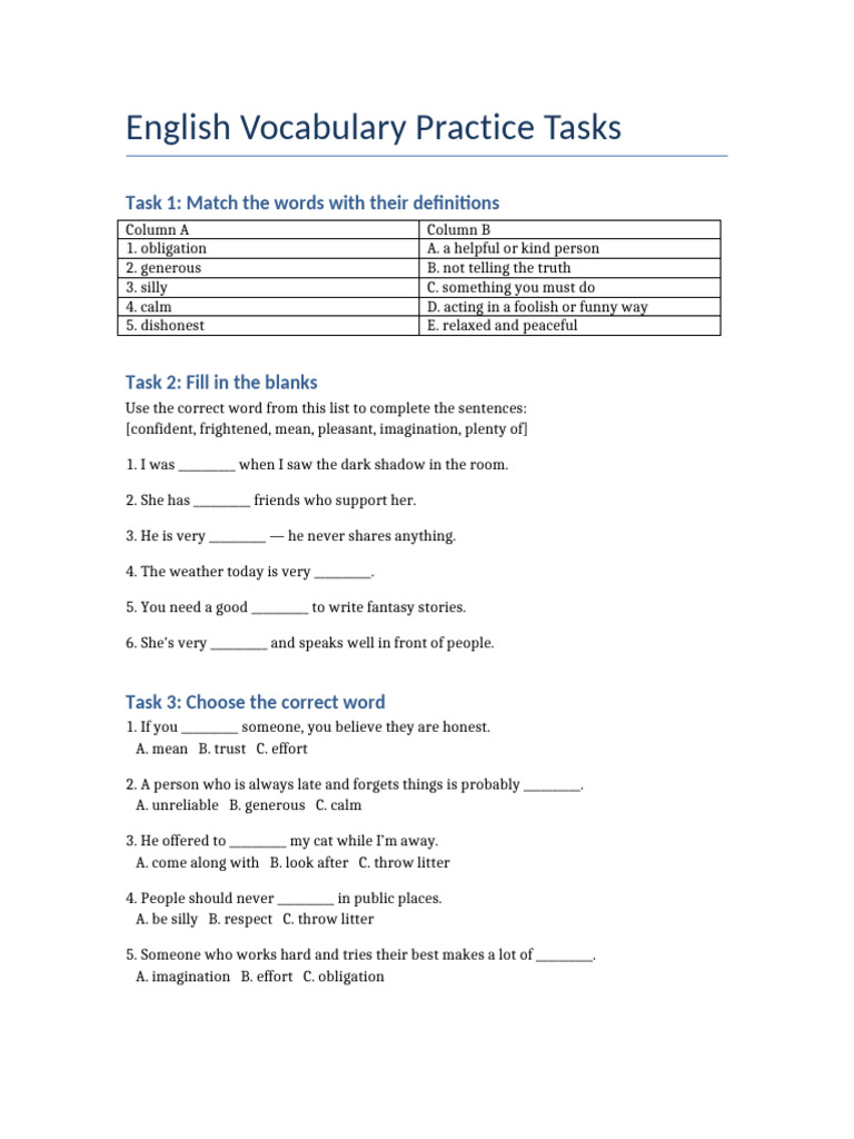 English Vocabulary Practice Exercises | PDF