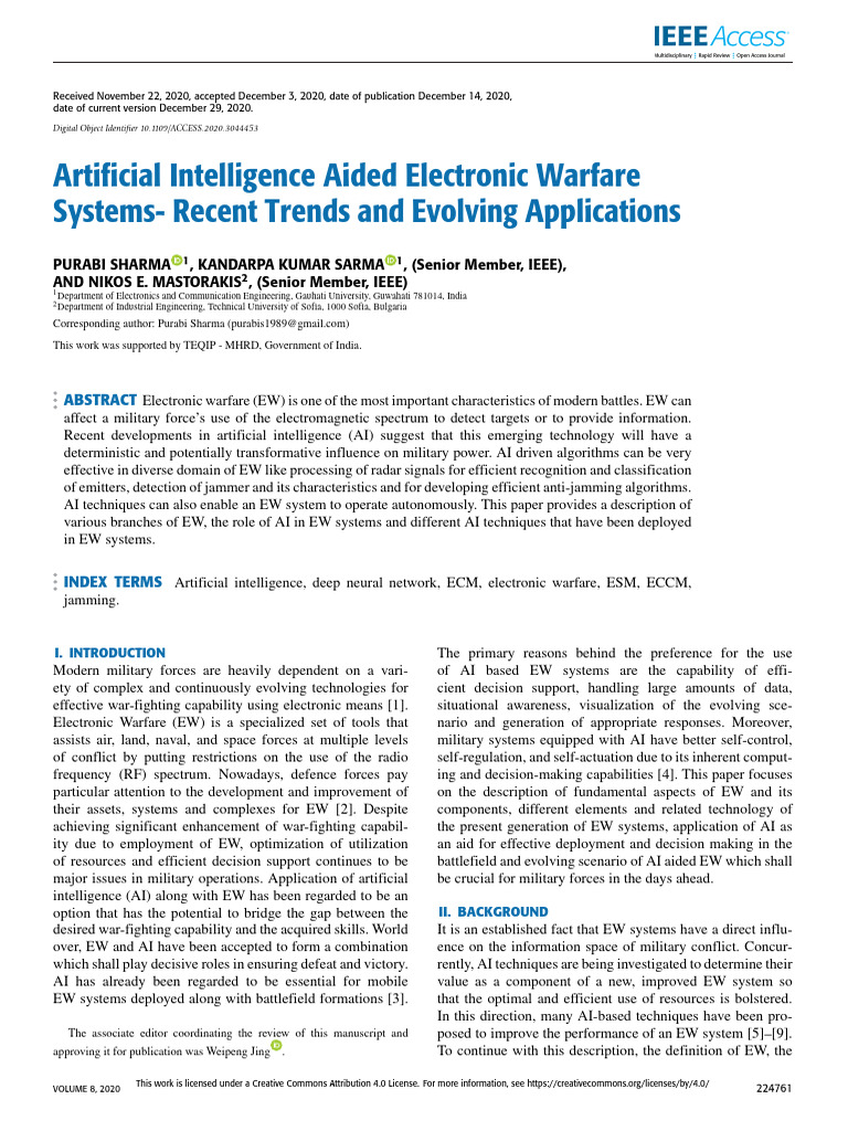 Artificial Intelligence Aided Electronic Warfare Systems - Recent Trends and Evolving ...