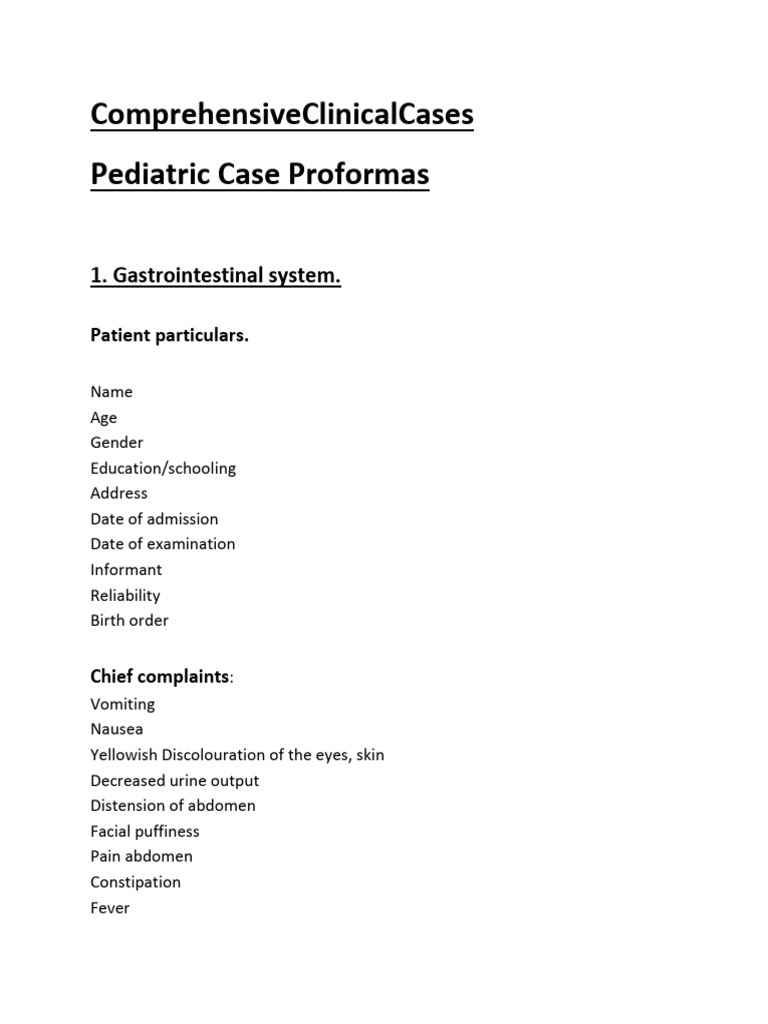Paediatric Case Proformas | PDF | Pregnancy | Nausea