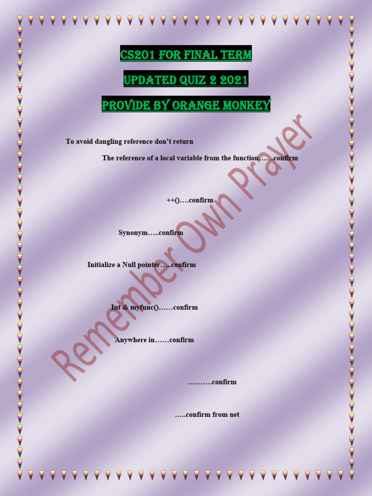 CS201 QUIZ 2 Converted Merged | PDF | Pointer (Computer Programming) | Parameter (Computer ...