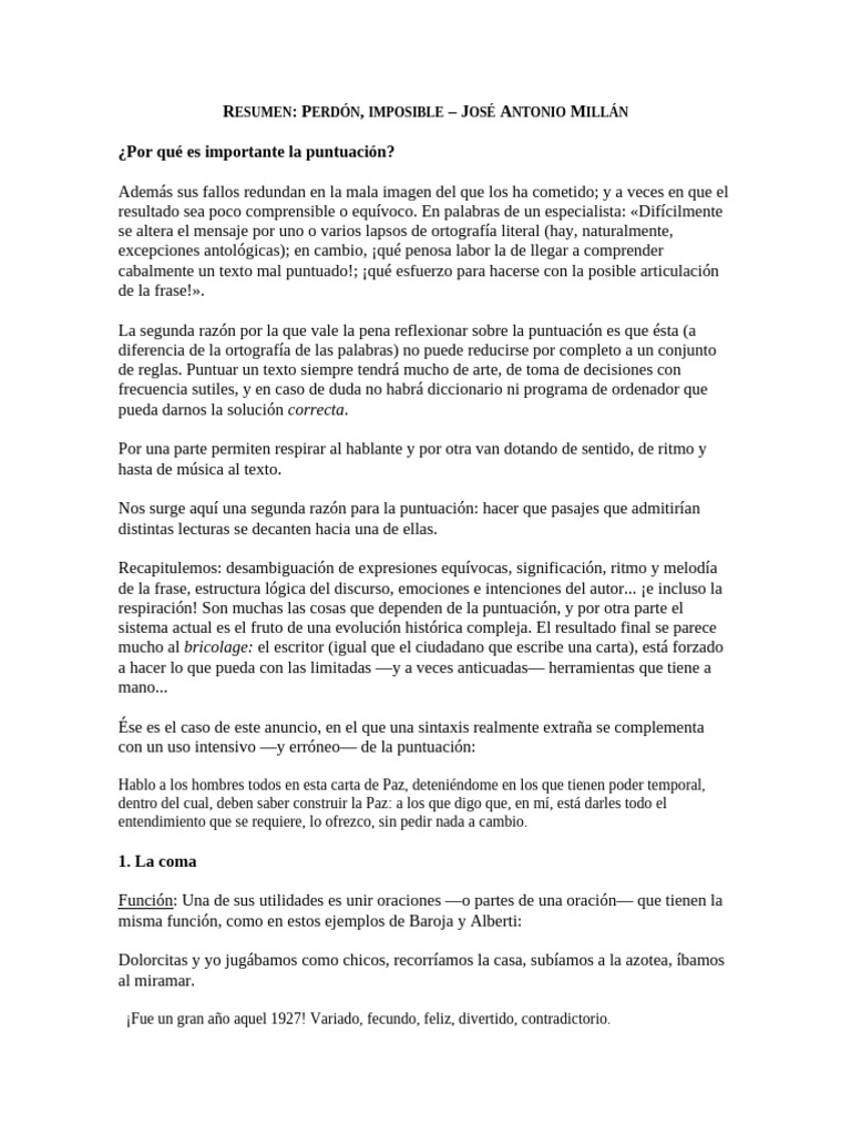 Perdón Imposible - Resumen | PDF | Puntuación | Comillas