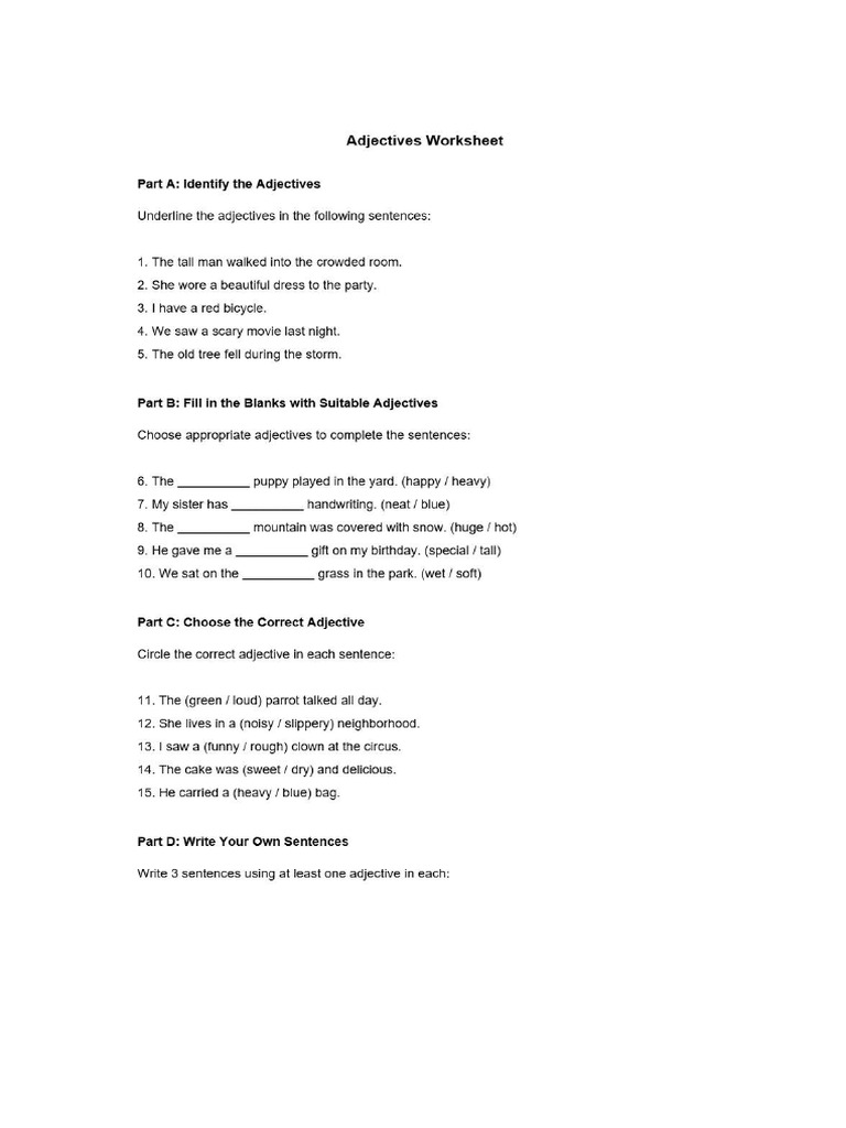 Adjective Worksheet | PDF