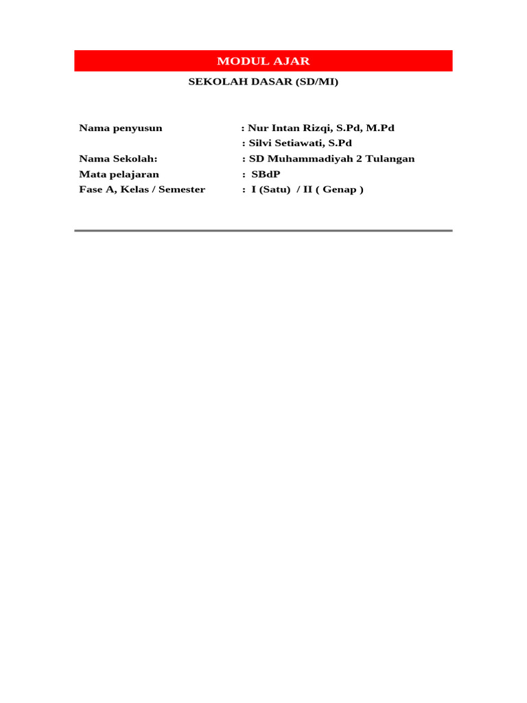Modul Ajar SBDP smt2 Kls 1 | PDF