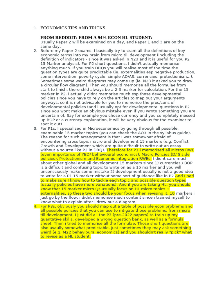 Economics Tips and Tricks | PDF | Economics | Economies