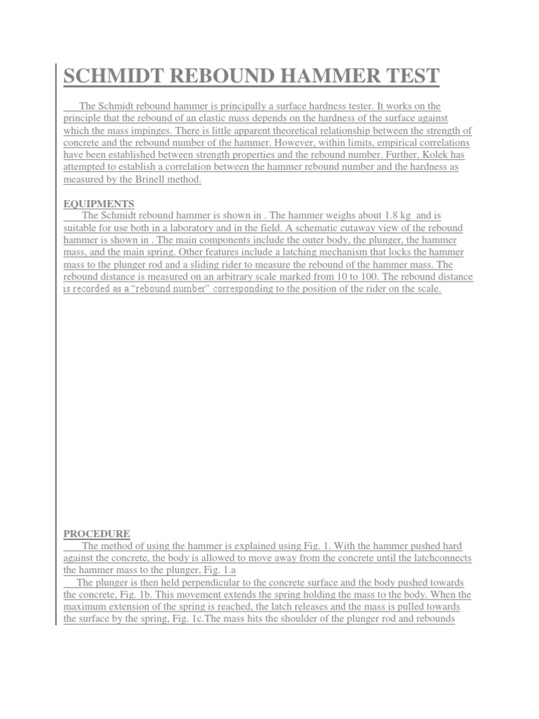 Schmidt Rebound Hammer Test | PDF | Hardness | Concrete