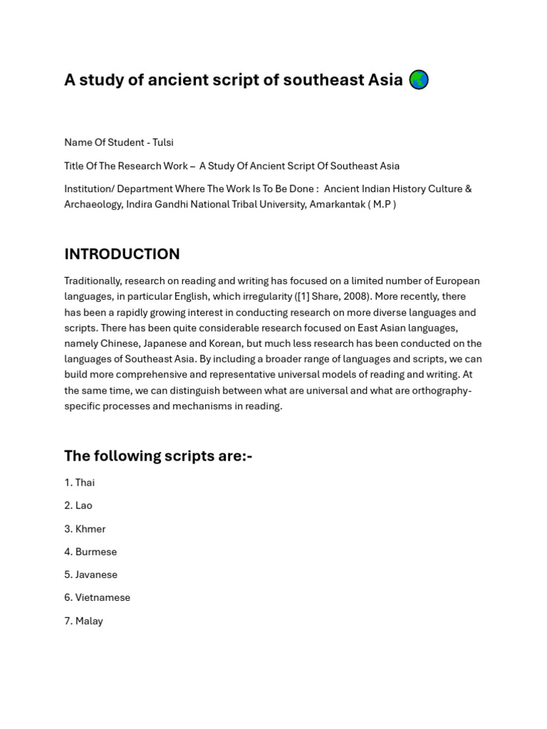 A Study of Ancient Script of Southeast | PDF | Linguistics | Southeast Asia
