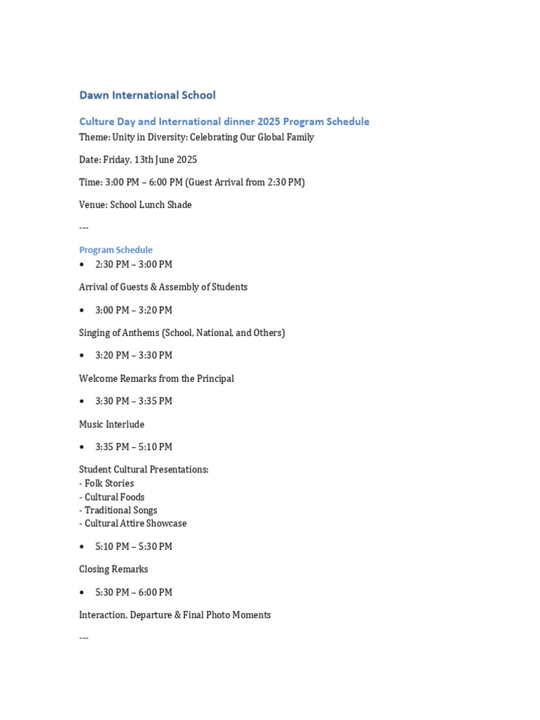 Culture Day 2025 Program Schedule | PDF