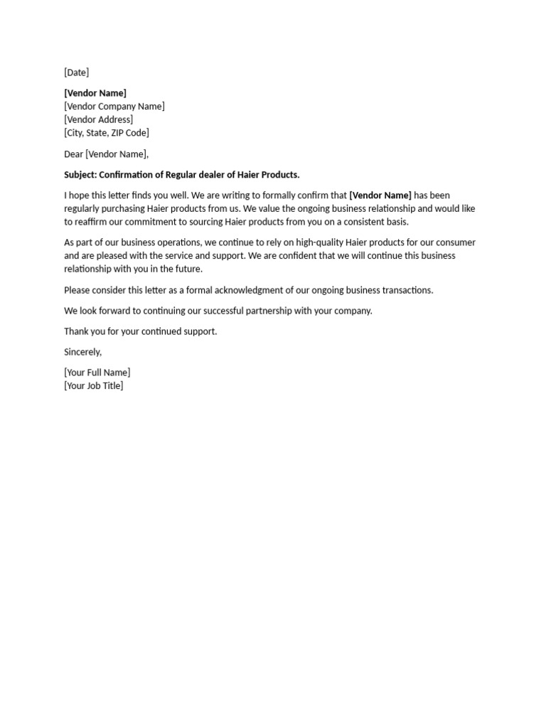 Vendor Letter | PDF