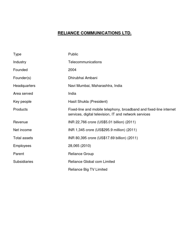 Reliance Communications LTD | PDF | Dividend | Capital Structure