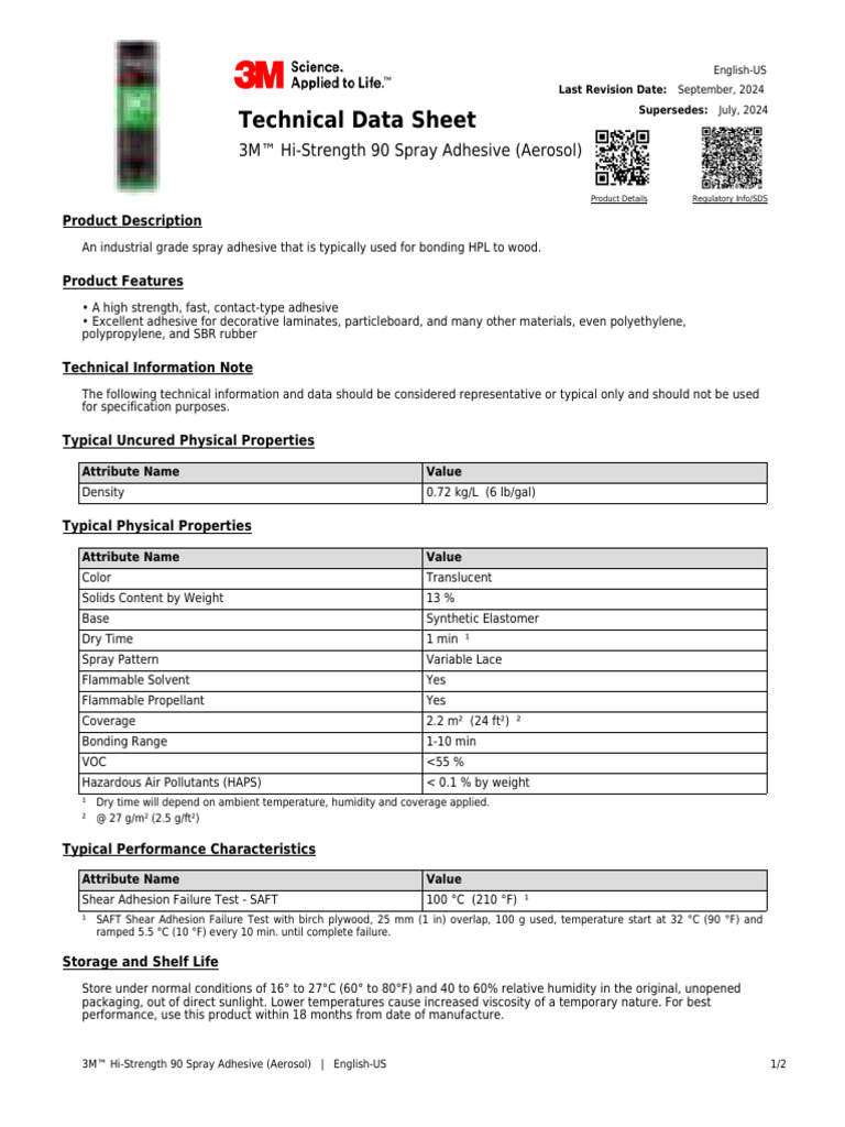 3M Hi-Strength 90 Adhesive Technical Data | PDF | Adhesive | Materials