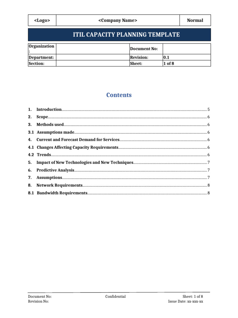 ITIL Capacity Planning Template | PDF | Computer Network | Forecasting