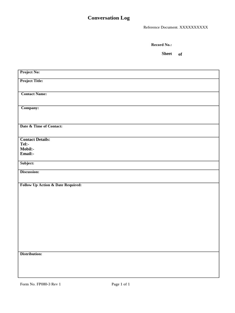 FP080-3 Rev 1 Conversation Log 20-05-2025 | PDF