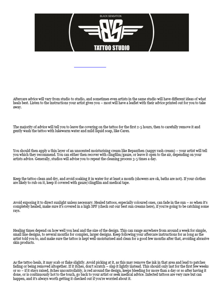 Tattoo Aftercare Tips and Guidelines | PDF