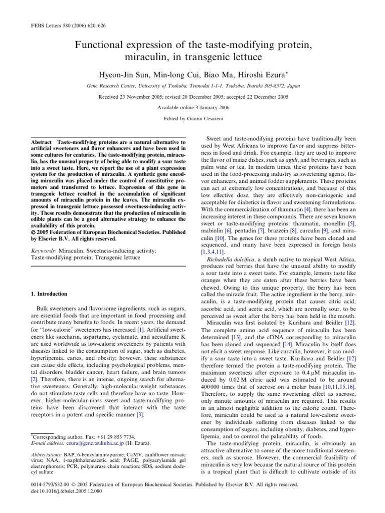 FEBS Letters - 2006 - Sun - Functional Expression of The Taste ...
