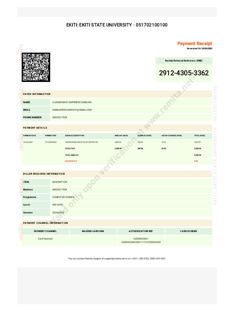 Esc Receipt For 2025 | PDF
