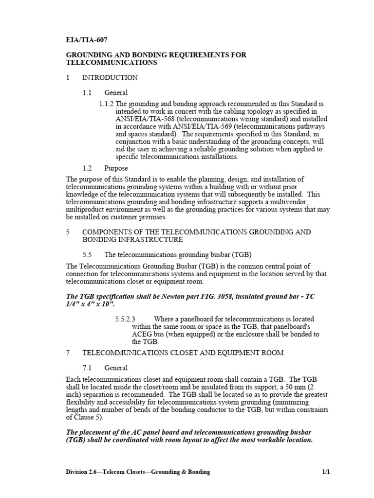 Grounding and Bonding Requirements For Telecommunications | PDF ...